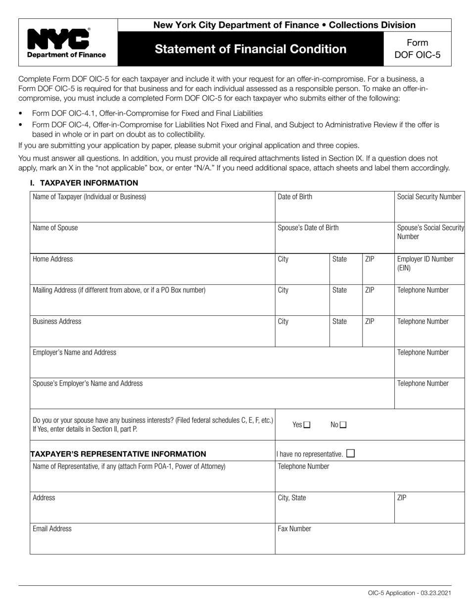 Form DOF OIC-5 - Fill Out, Sign Online and Download Fillable PDF, New ...