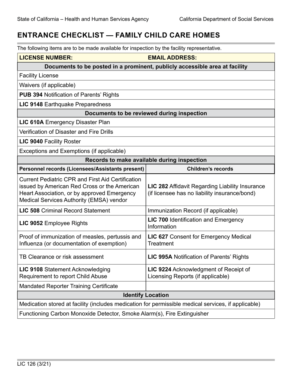 Form LIC126 - Fill Out, Sign Online and Download Fillable PDF ...