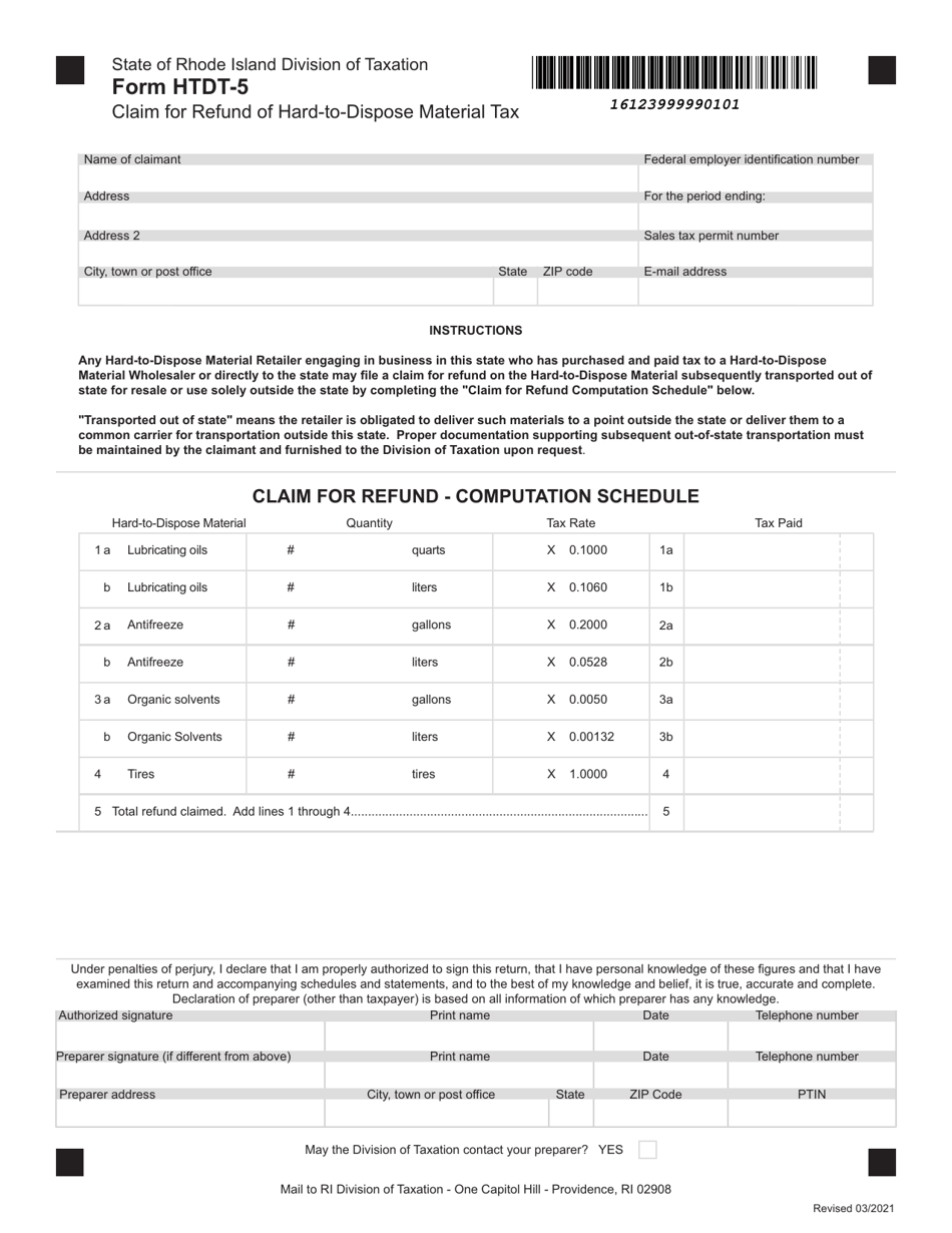 Form HTDT-5 - Fill Out, Sign Online and Download Printable PDF, Rhode ...