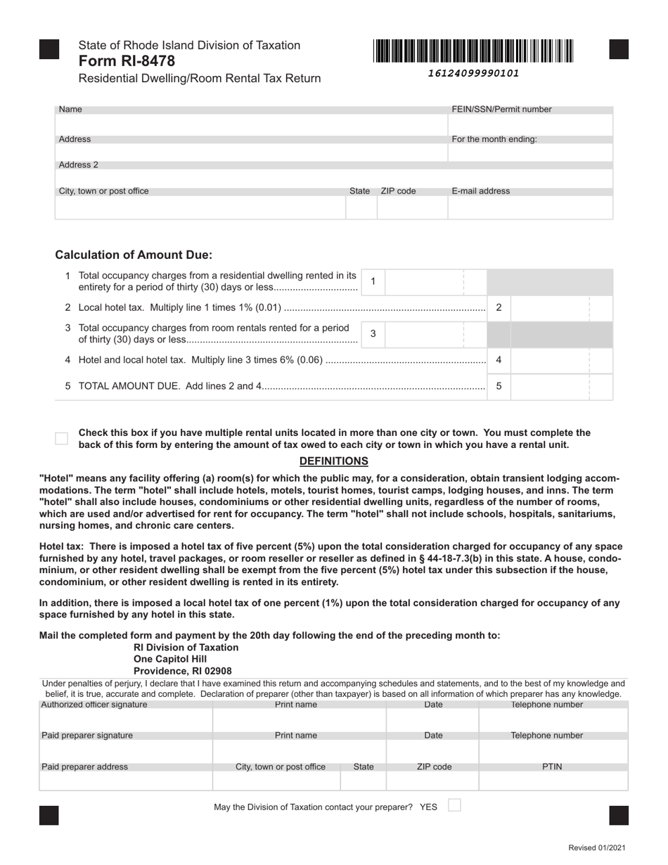 Form RI-8478 - Fill Out, Sign Online and Download Fillable PDF, Rhode Island | Templateroller