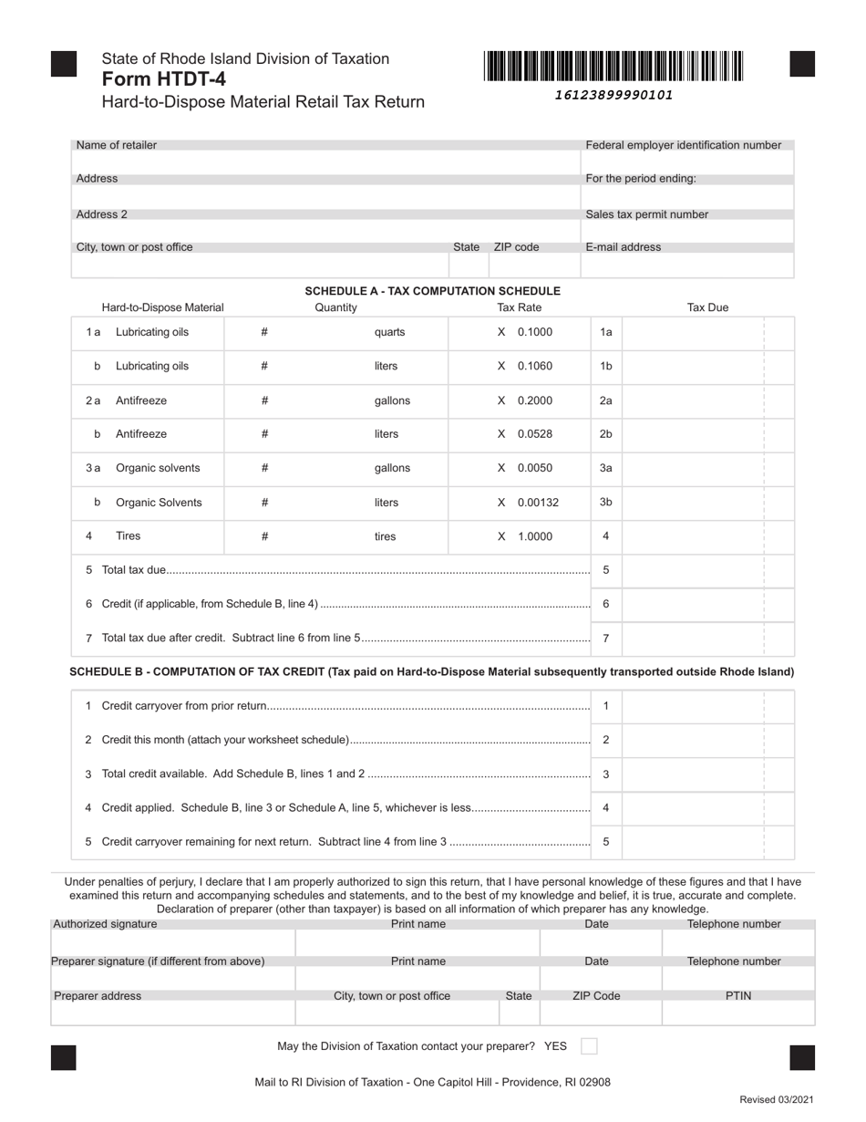 Form HTDT-4 - Fill Out, Sign Online and Download Printable PDF, Rhode ...
