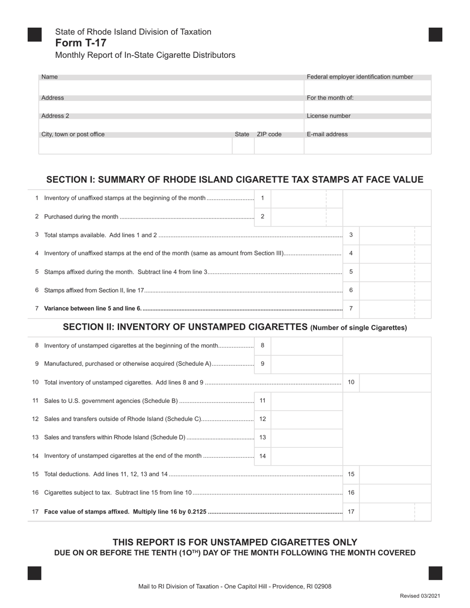 Form T-17 Download Printable PDF or Fill Online Monthly Report of in ...