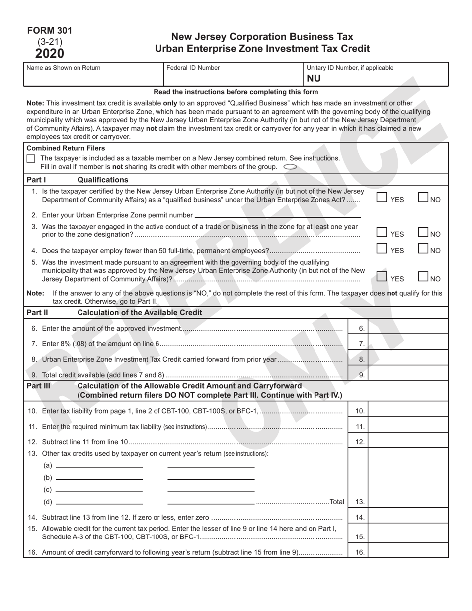 Form 301 Download Printable PDF or Fill Online Urban Enterprise Zone ...