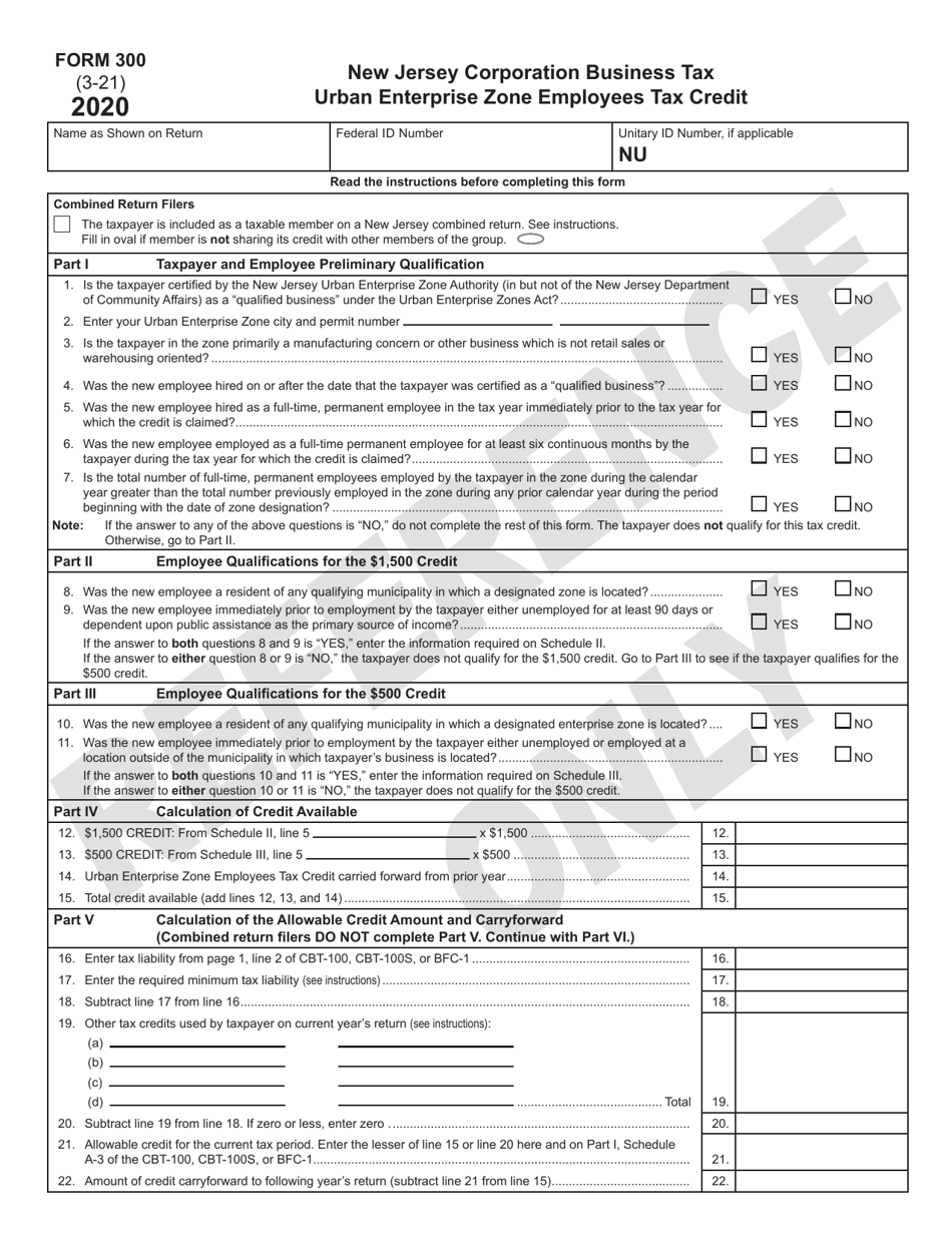 Form 300 Download Printable PDF or Fill Online Urban Enterprise Zone ...
