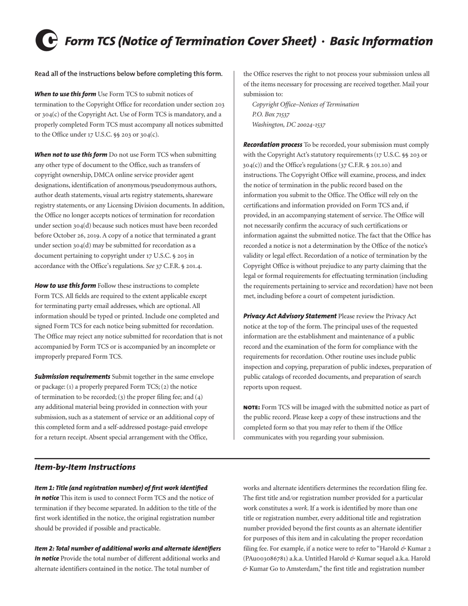 Form TCS Download Fillable PDF or Fill Online Notice of Termination ...