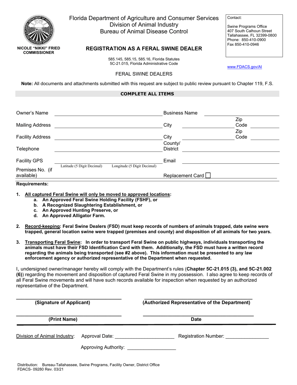 Form FDACS-09280 Download Fillable PDF or Fill Online Registration as a ...