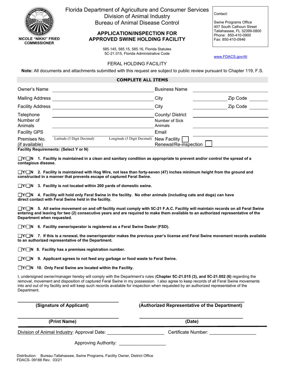 Form FDACS-09188 Download Fillable PDF or Fill Online Application ...