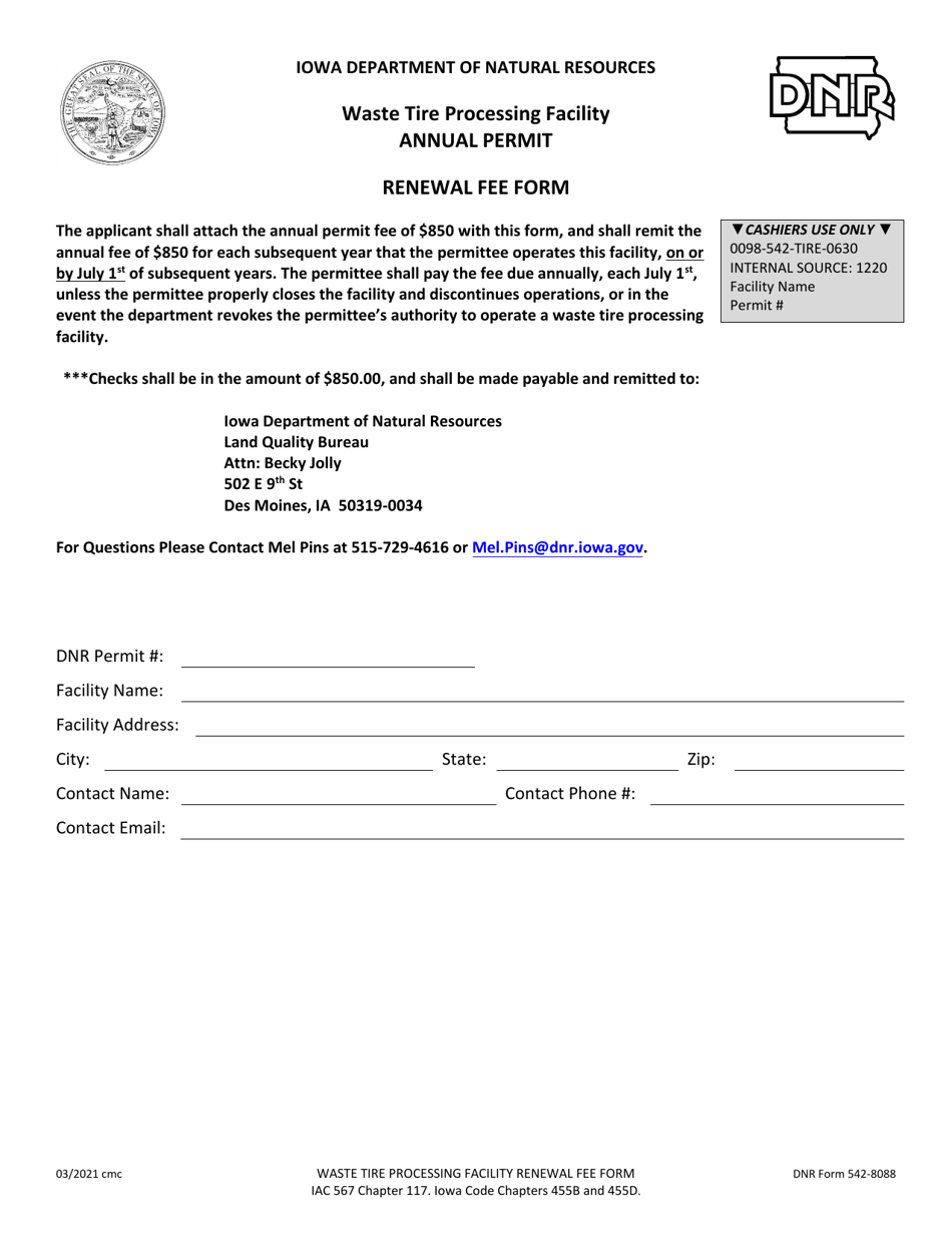 DNR Form 542-8088 Download Fillable PDF or Fill Online Waste Tire ...