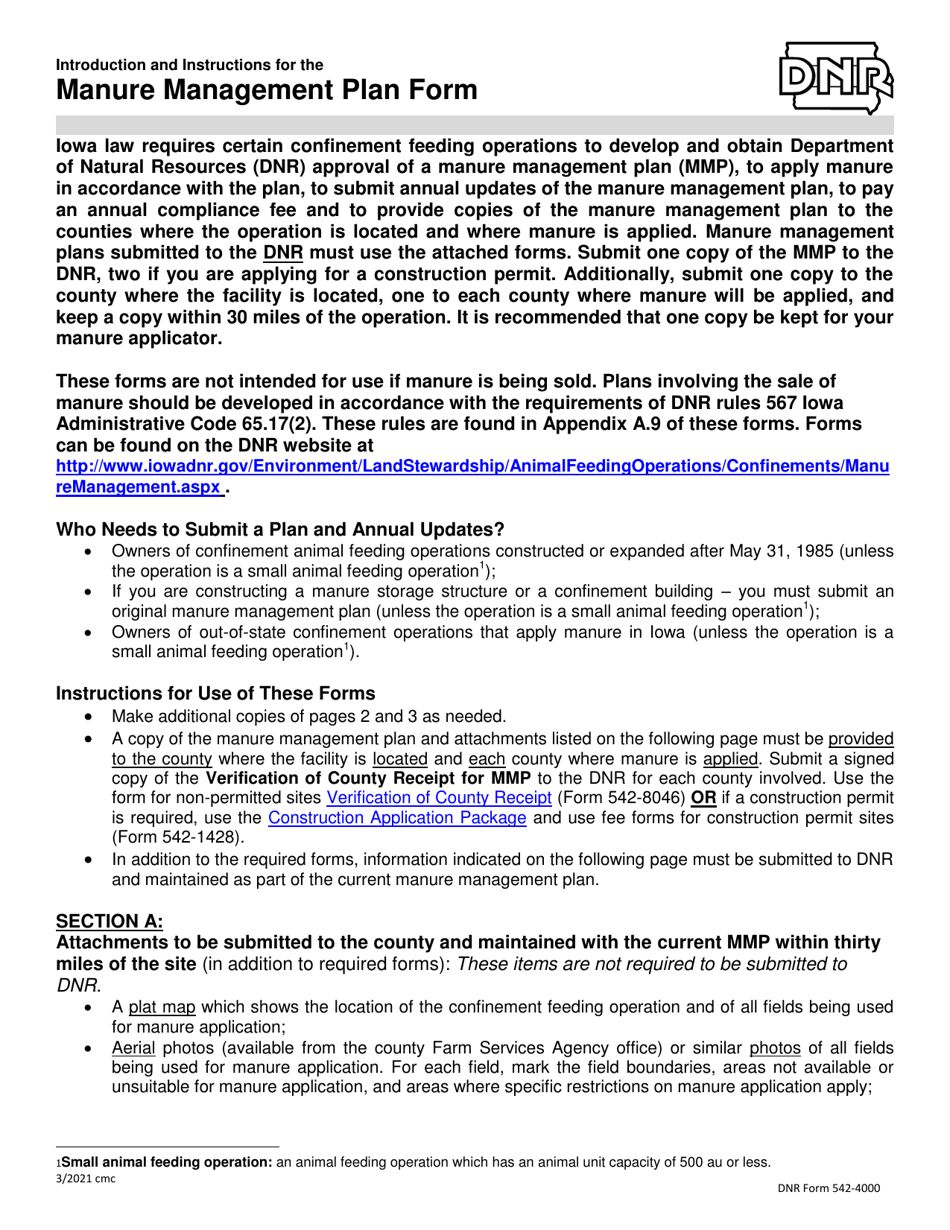 DNR Form 542-4000 Download Fillable PDF or Fill Online Manure ...
