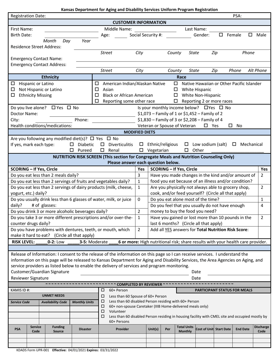 Form UPR-001 - Fill Out, Sign Online and Download Printable PDF, Kansas ...
