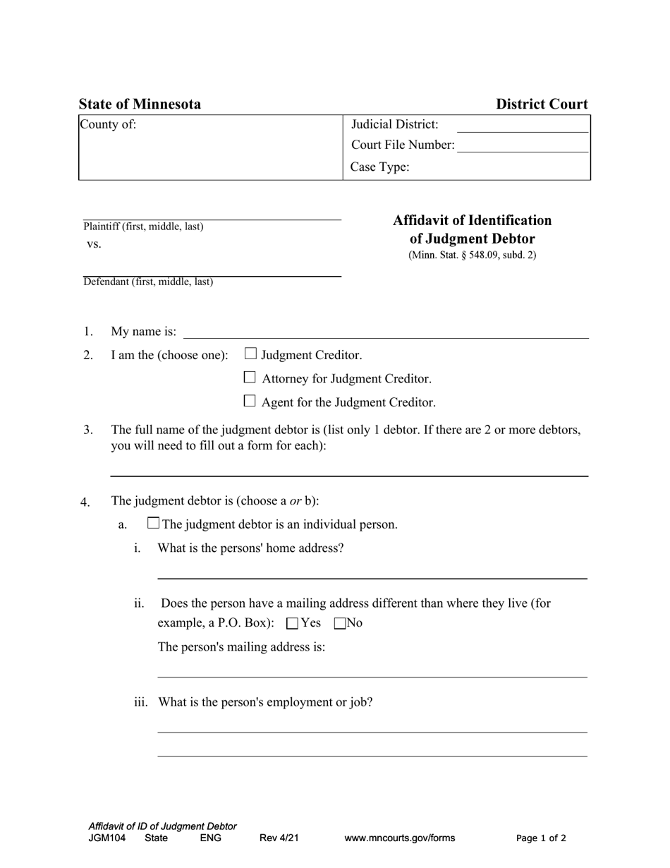 Form JGM104 Download Fillable PDF or Fill Online Affidavit of ...