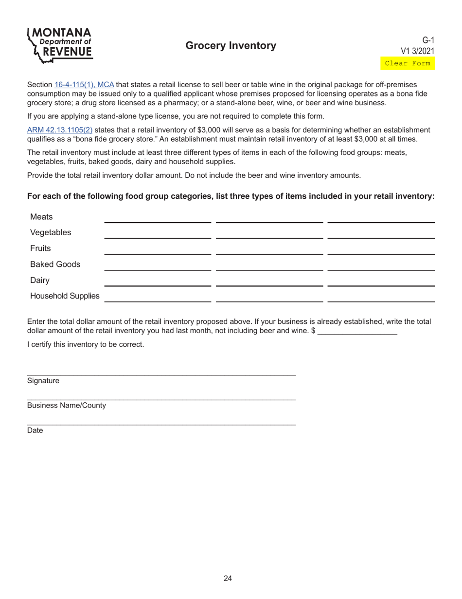 Form G-1 Download Fillable PDF or Fill Online Grocery Inventory ...