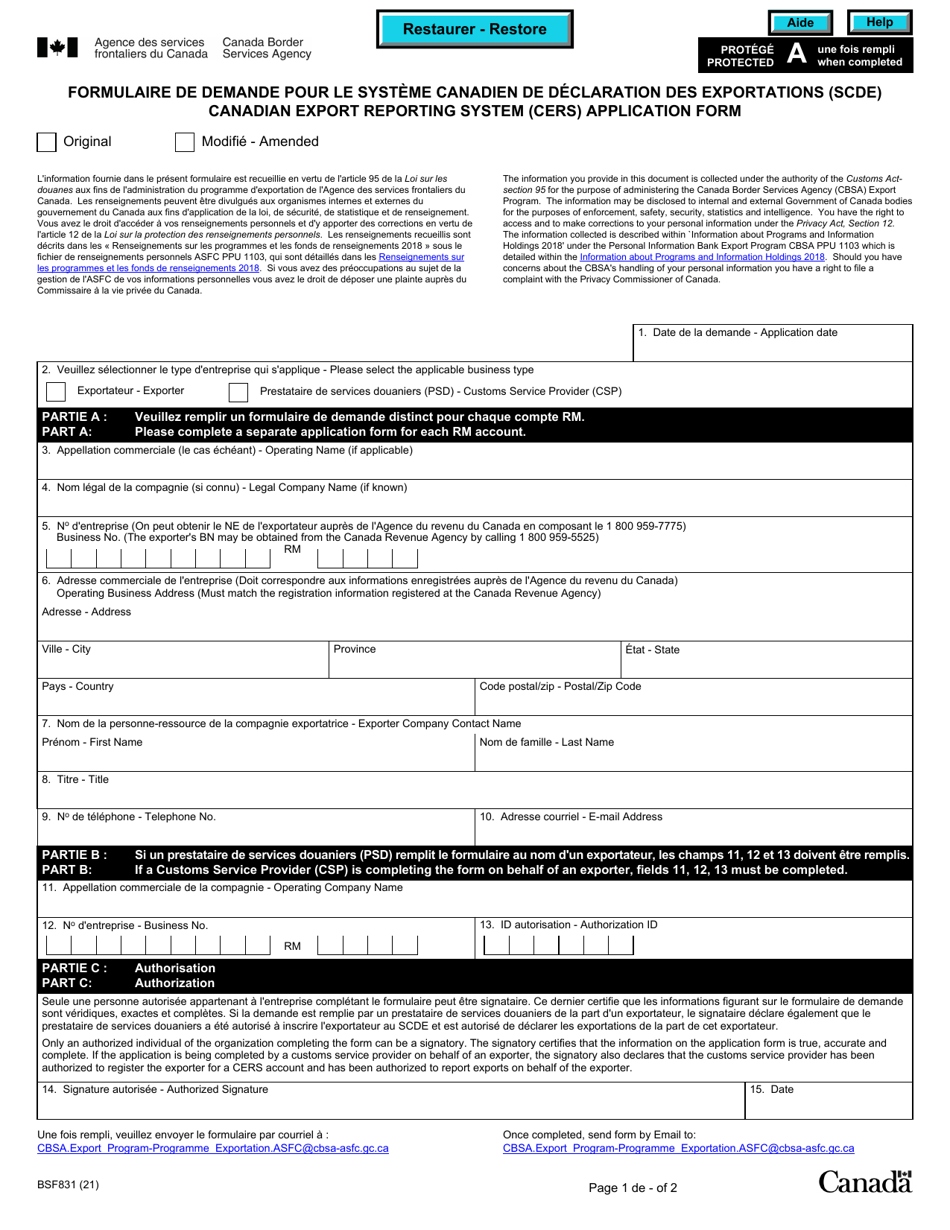 Form BSF831 - Fill Out, Sign Online and Download Fillable PDF, Canada ...