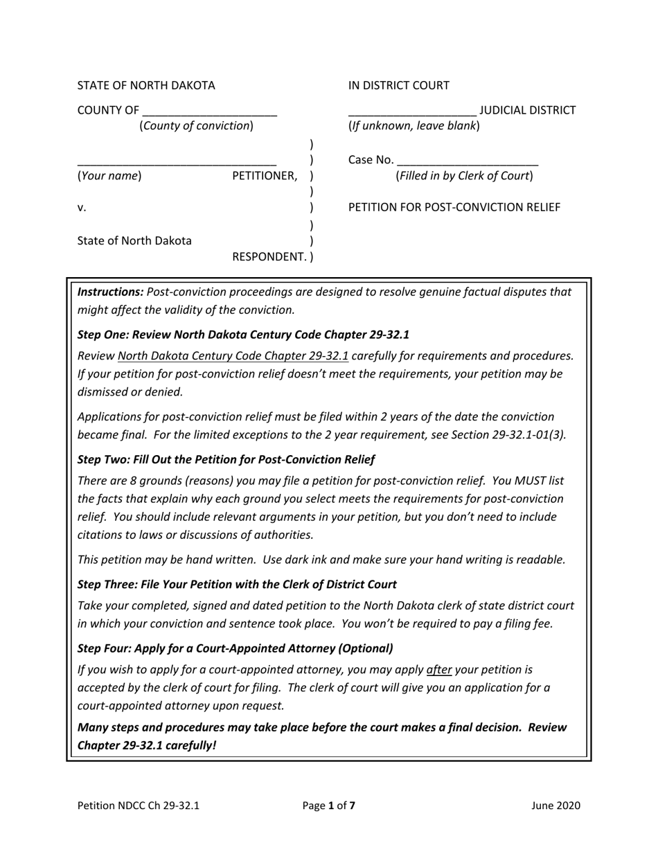 North Dakota Petition for Post-conviction Relief - Fill Out, Sign ...