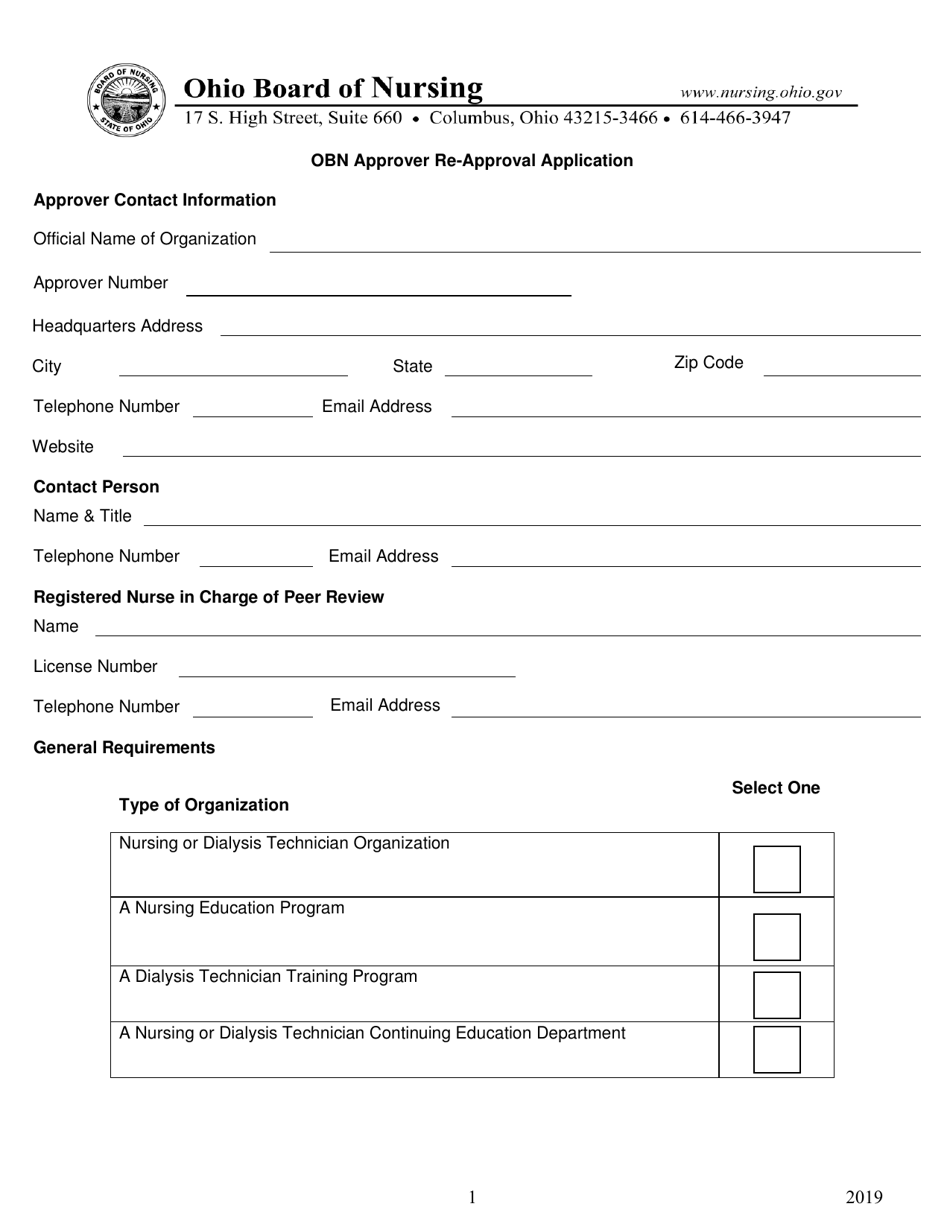 Ohio Obn Approver Re-approval Application Download Fillable PDF ...