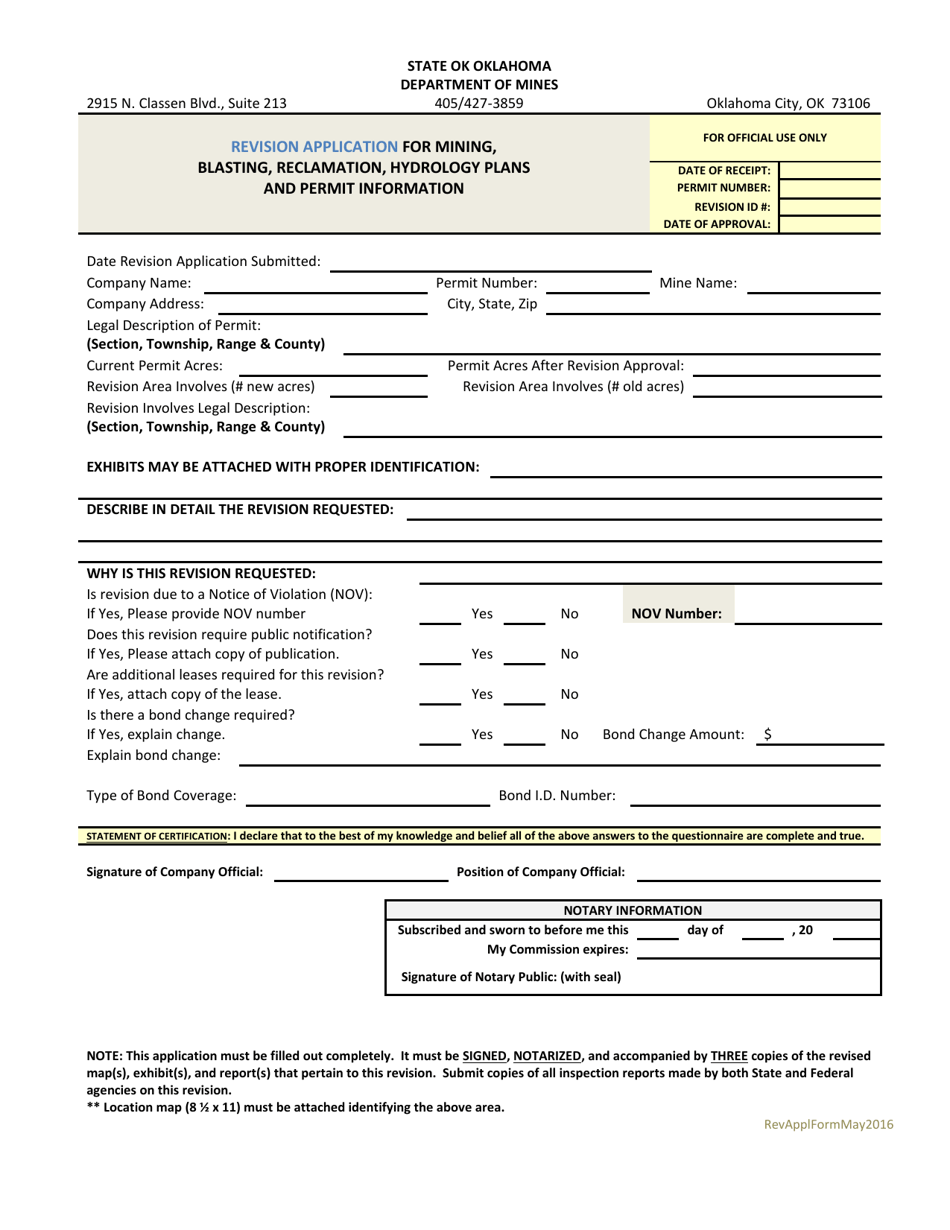 Oklahoma Revision Application for Mining, Blasting, Reclamation ...