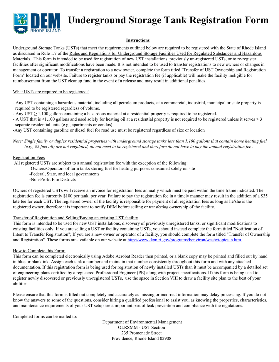Rhode Island Underground Storage Tank Registration Form Download ...