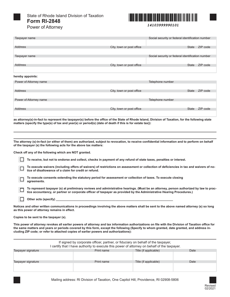 Form RI-2848 Download Fillable PDF or Fill Online Power of Attorney ...