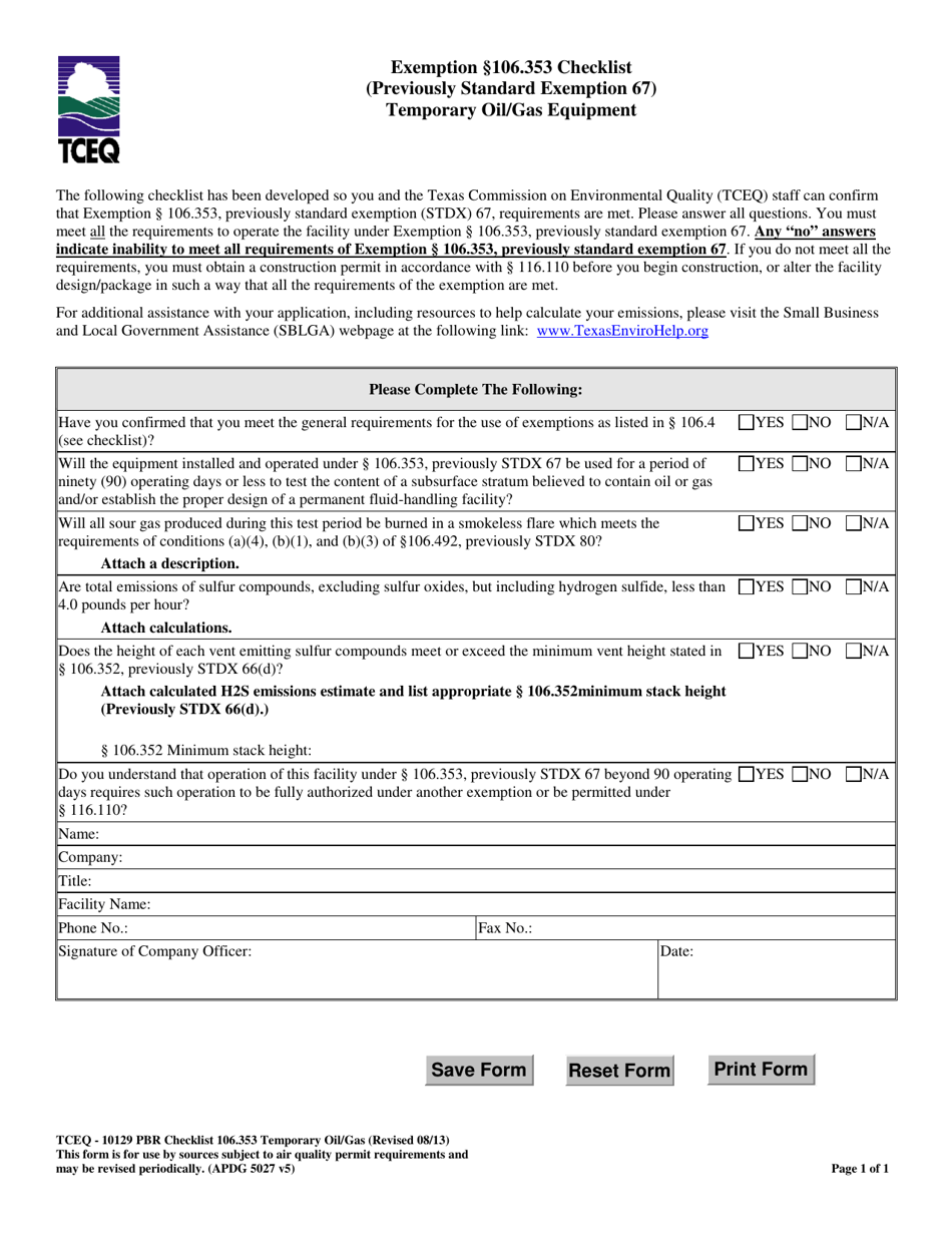 Form TCEQ-10129 - Fill Out, Sign Online and Download Fillable PDF ...