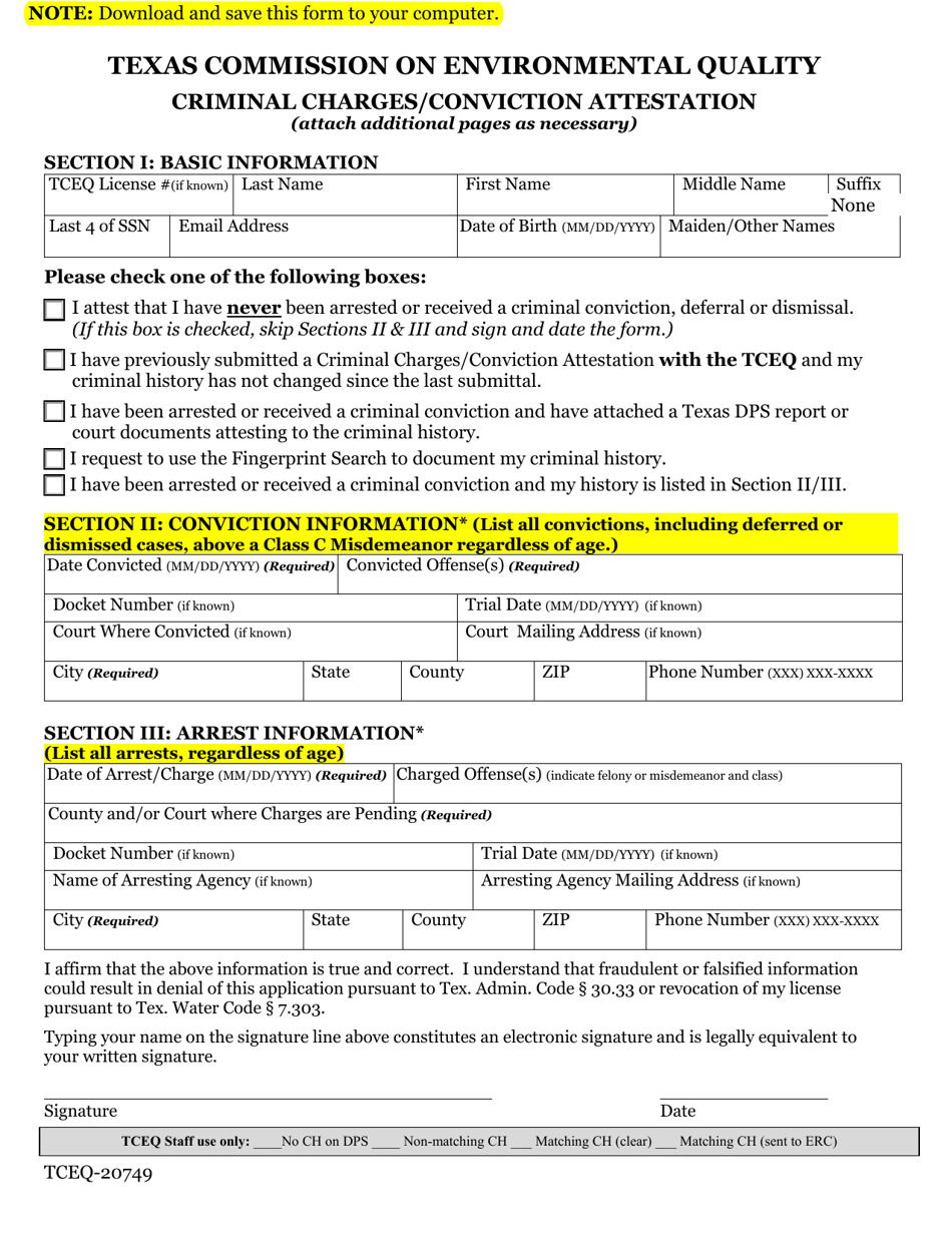 Form TCEQ-20749 - Fill Out, Sign Online and Download Fillable PDF ...