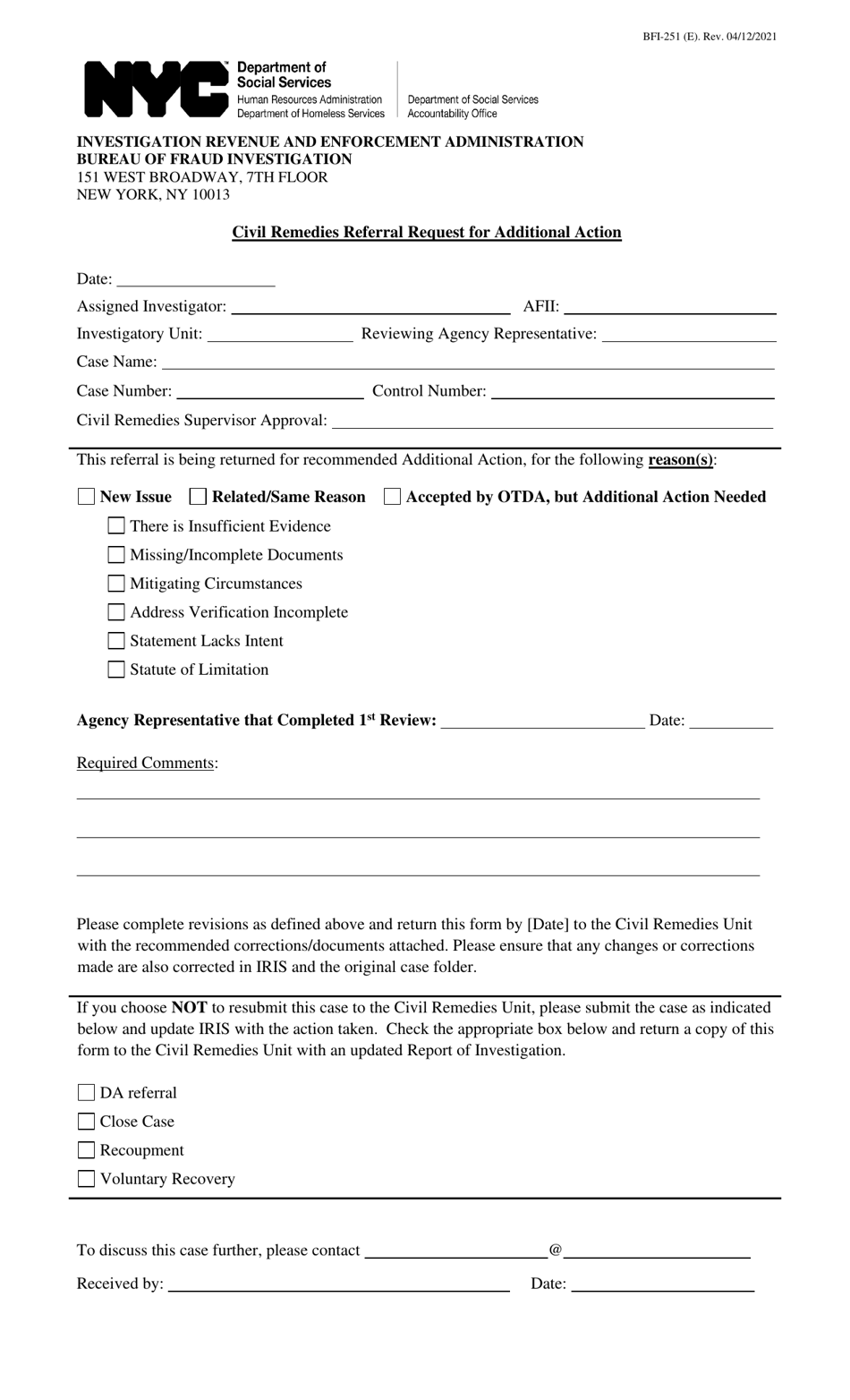 Form BFI-251 - Fill Out, Sign Online and Download Printable PDF, New ...