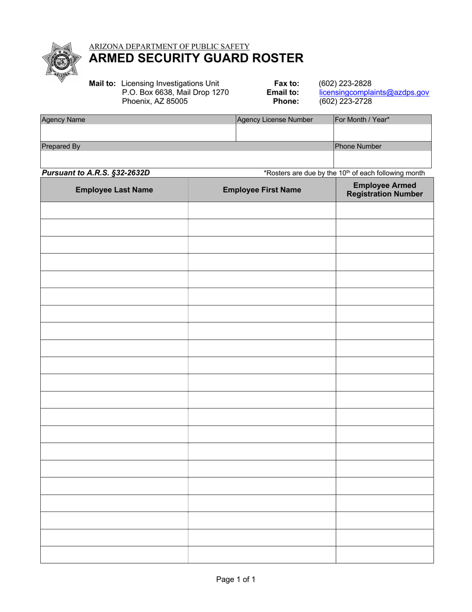 Arizona Armed Security Guard Roster - Fill Out, Sign Online and ...