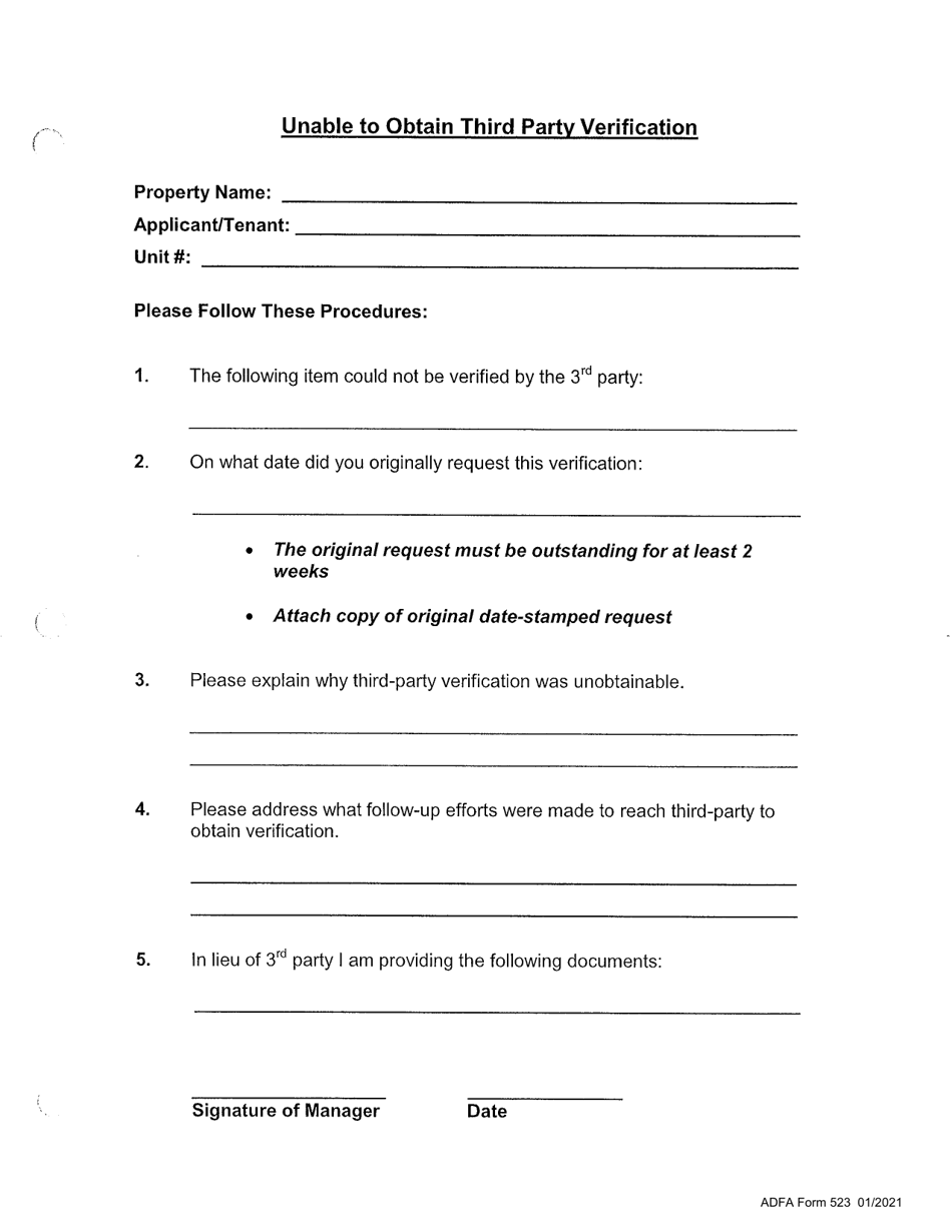 ADFA Form 523 - Fill Out, Sign Online and Download Fillable PDF ...