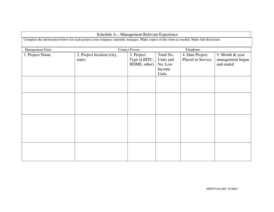 ADFA Form 922 Supplement A - Fill Out, Sign Online and Download ...