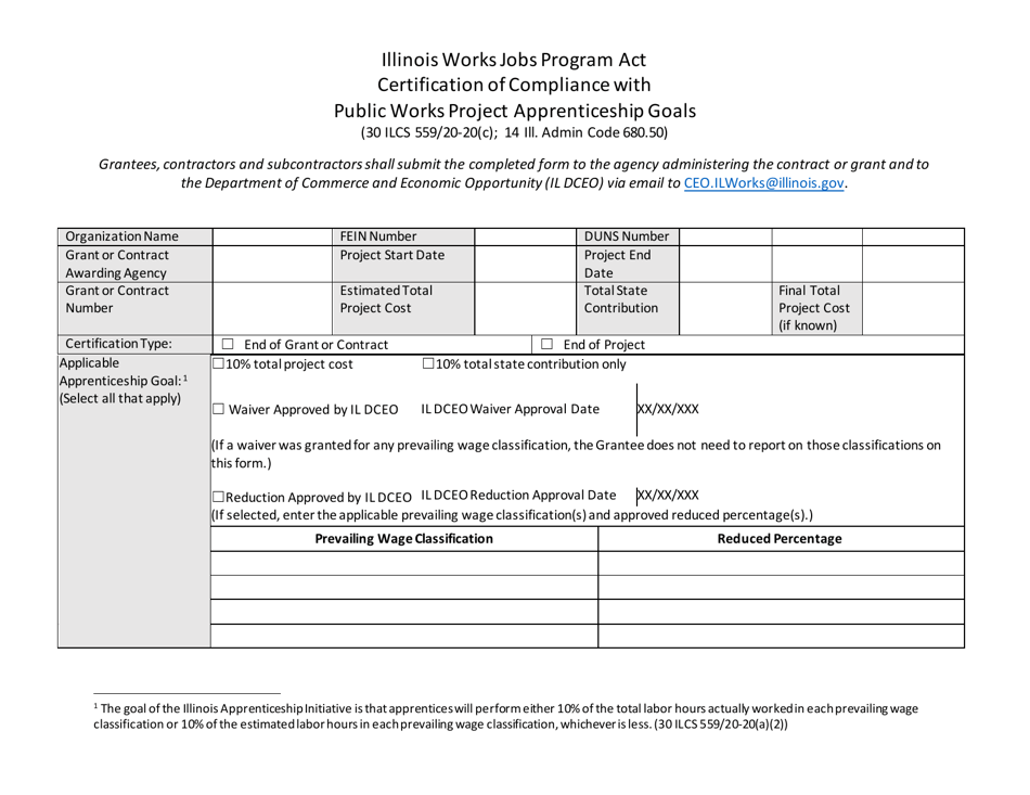 Illinois Certification of Compliance With Public Works Project ...