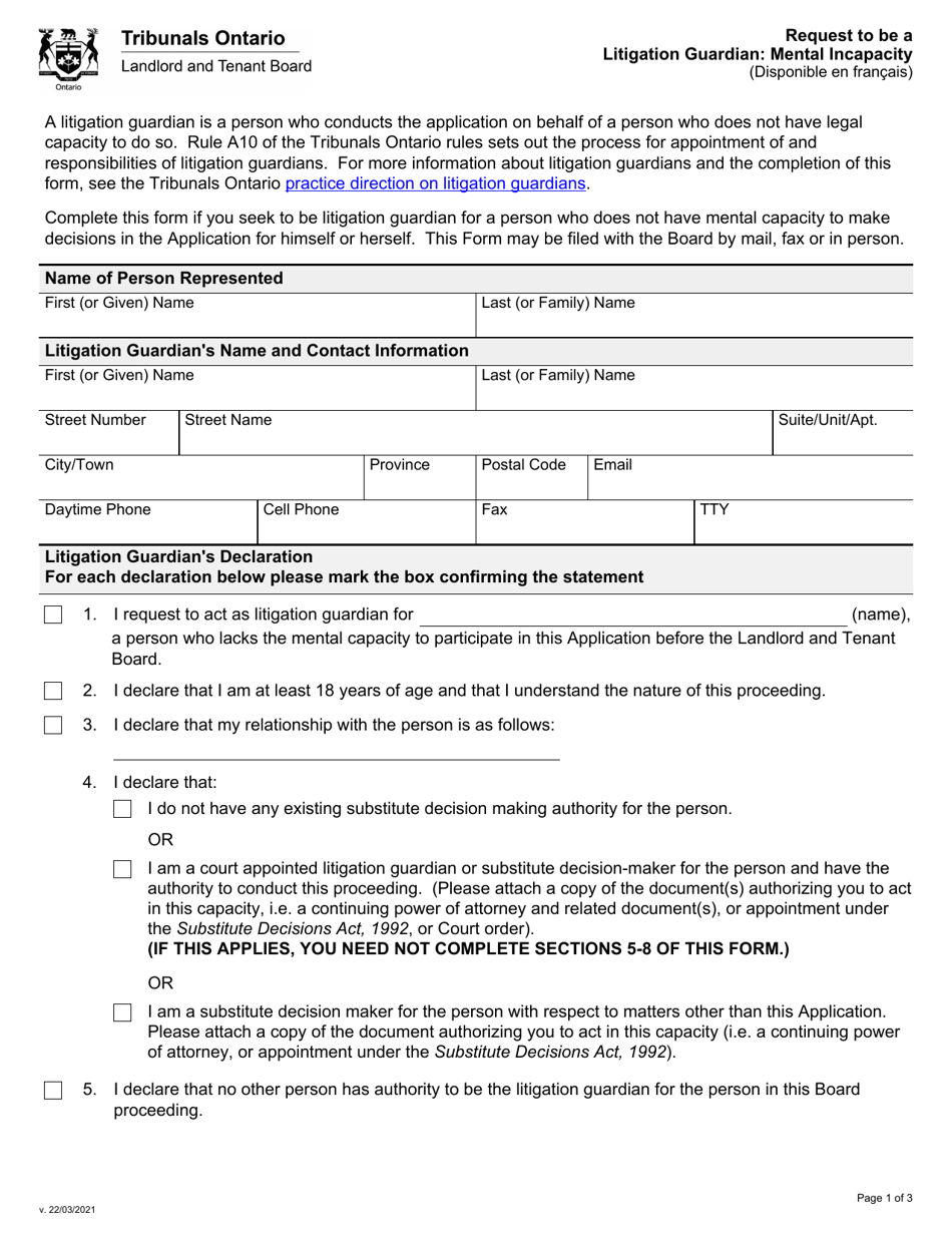 Ontario Canada Request to Be a Litigation Guardian: Mental Incapacity ...