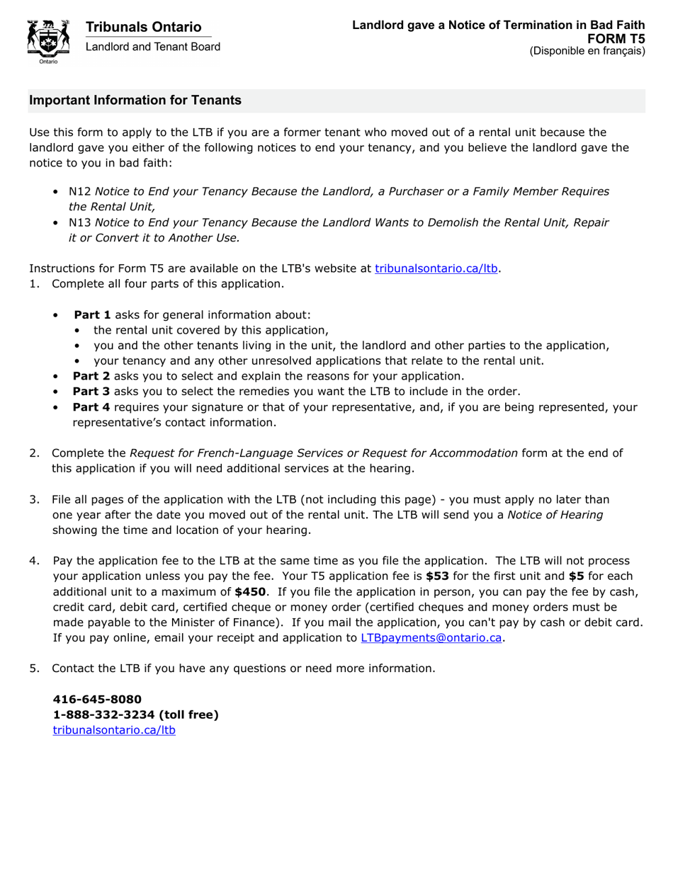 Form T5 - Fill Out, Sign Online and Download Fillable PDF, Ontario ...