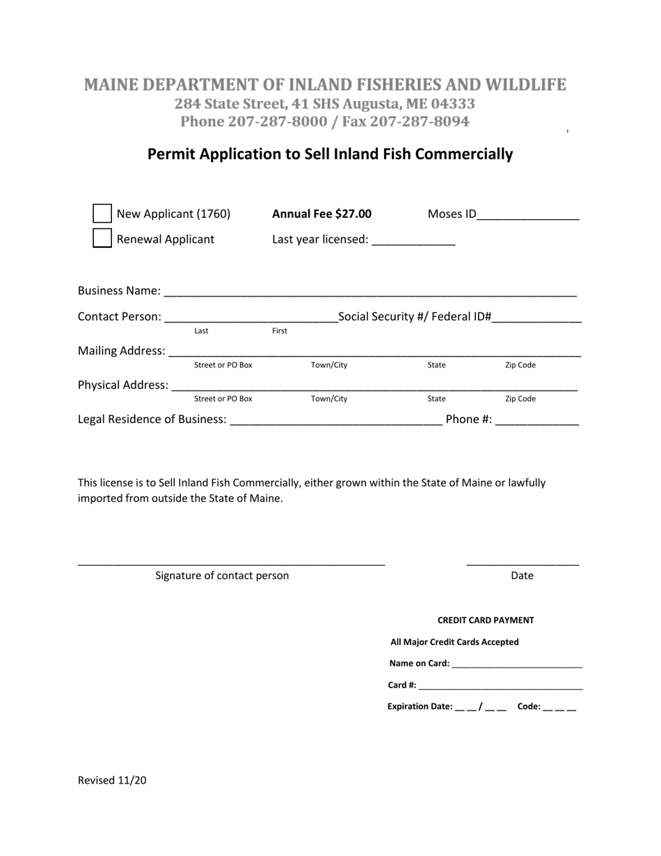 Maine Permit Application to Sell Inland Fish Commercially - Fill Out ...
