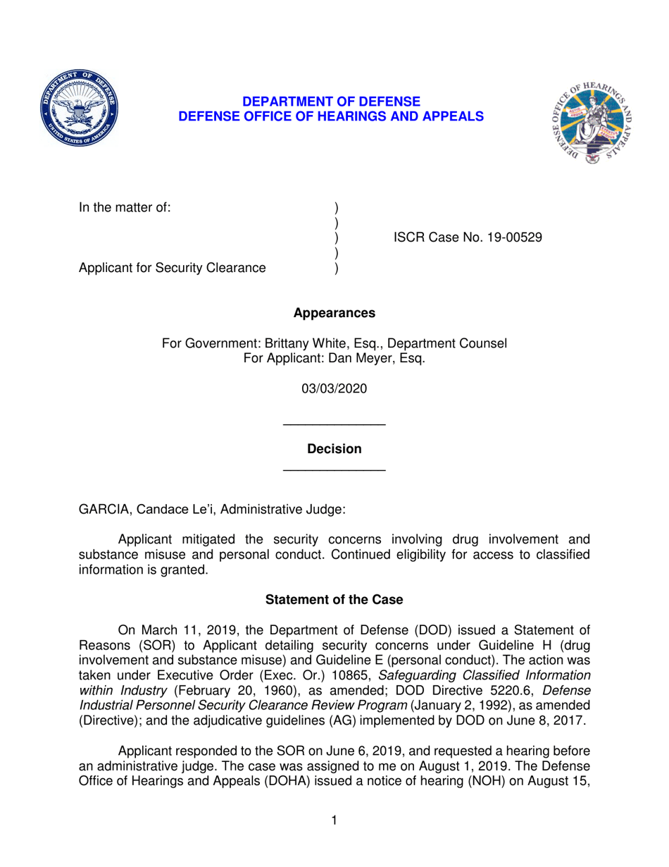 Iscr Case No. 19-00529 - Applicant for Security Clearance - Fill Out ...
