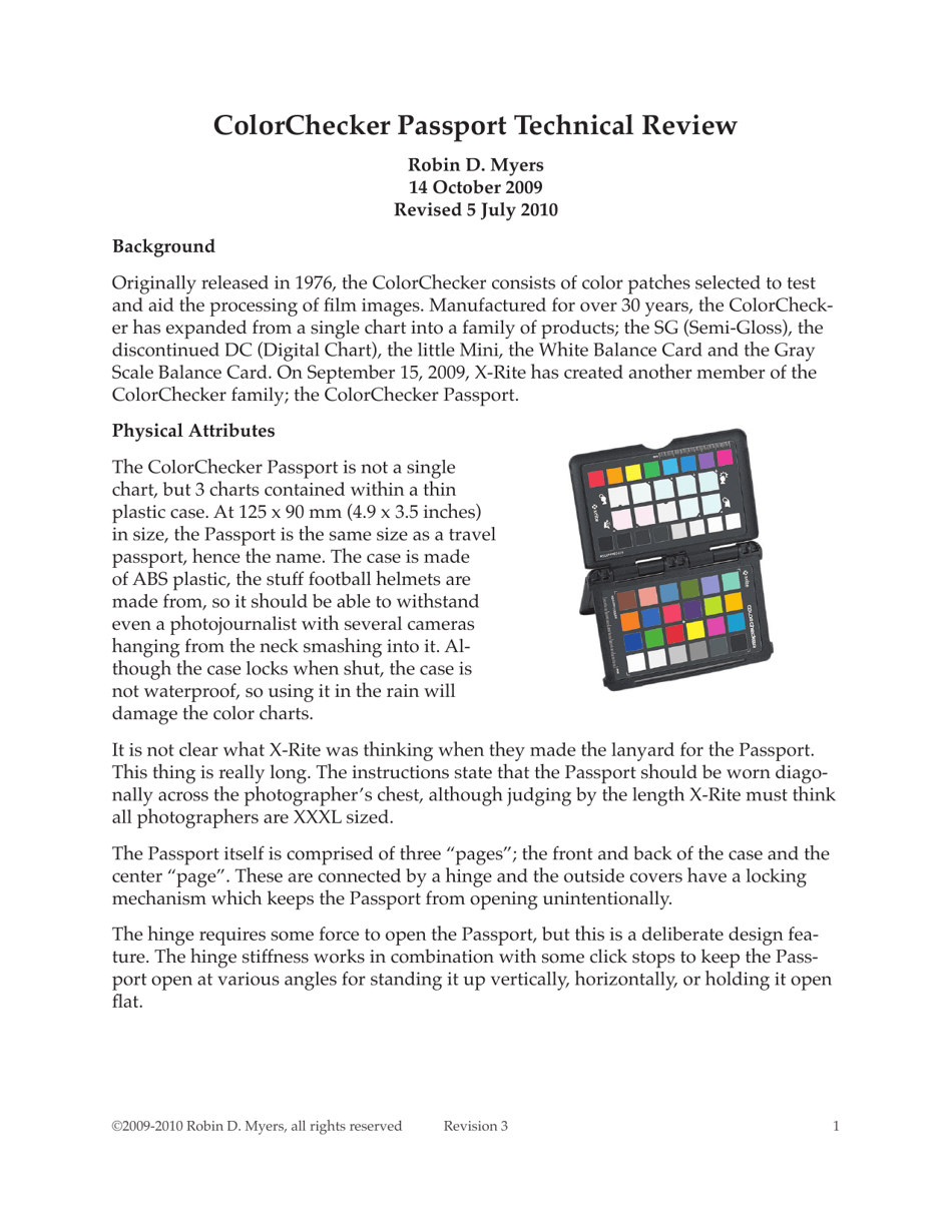 Colorchecker Passport Technical Review - Robin D. Myers Download ...