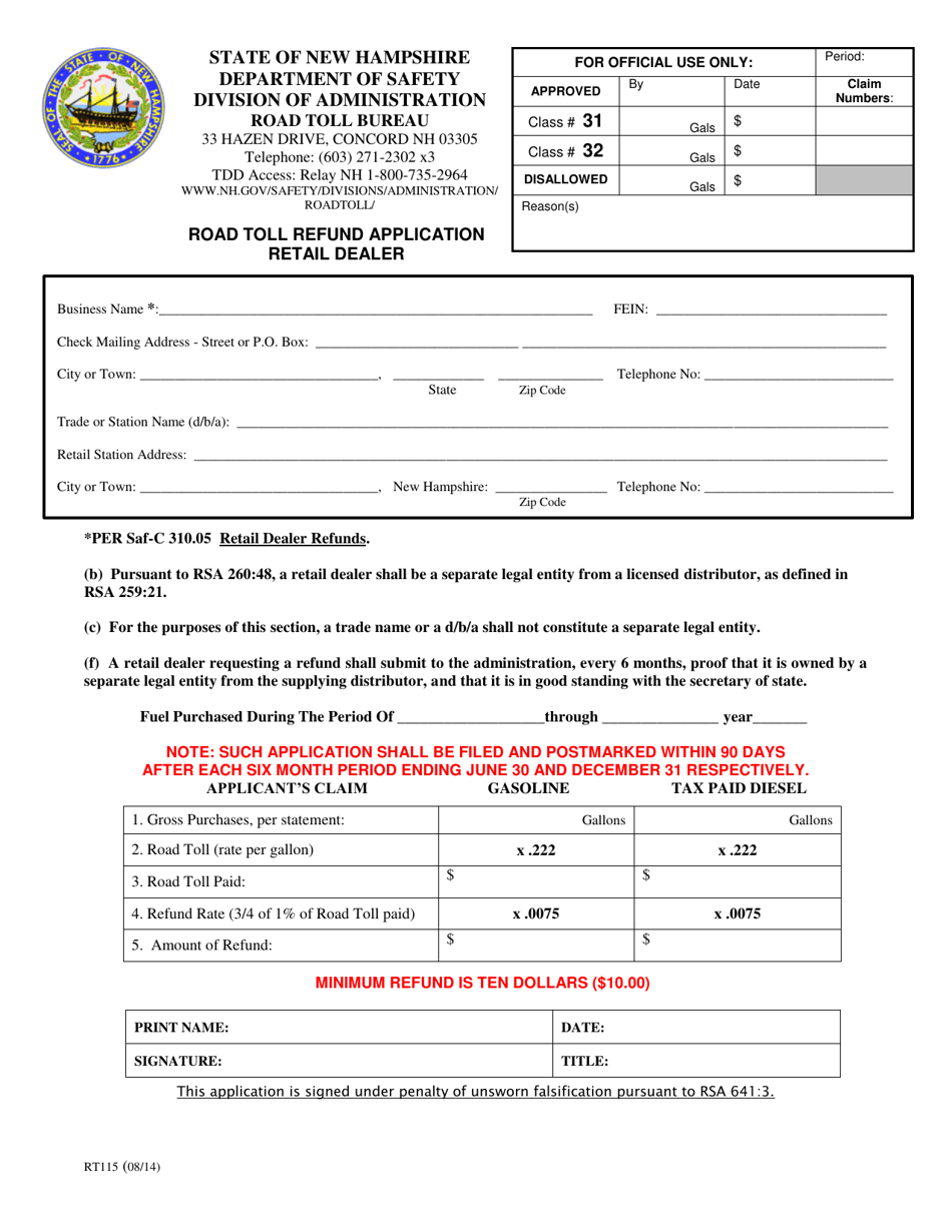 Form RT115 - Fill Out, Sign Online and Download Printable PDF, New ...