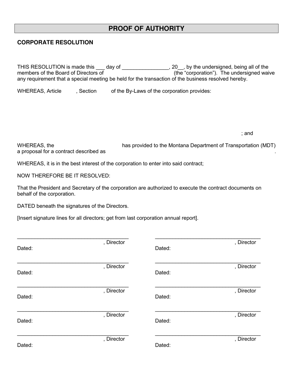 Montana Proof of Authority - Fill Out, Sign Online and Download PDF ...