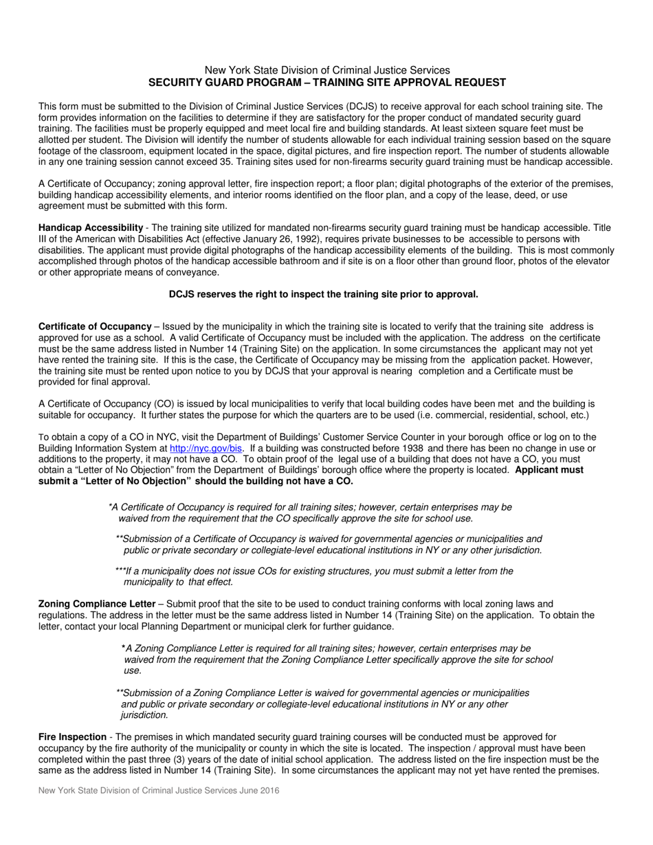 New York Security Guard Program - Training Site Approval Request - Fill ...