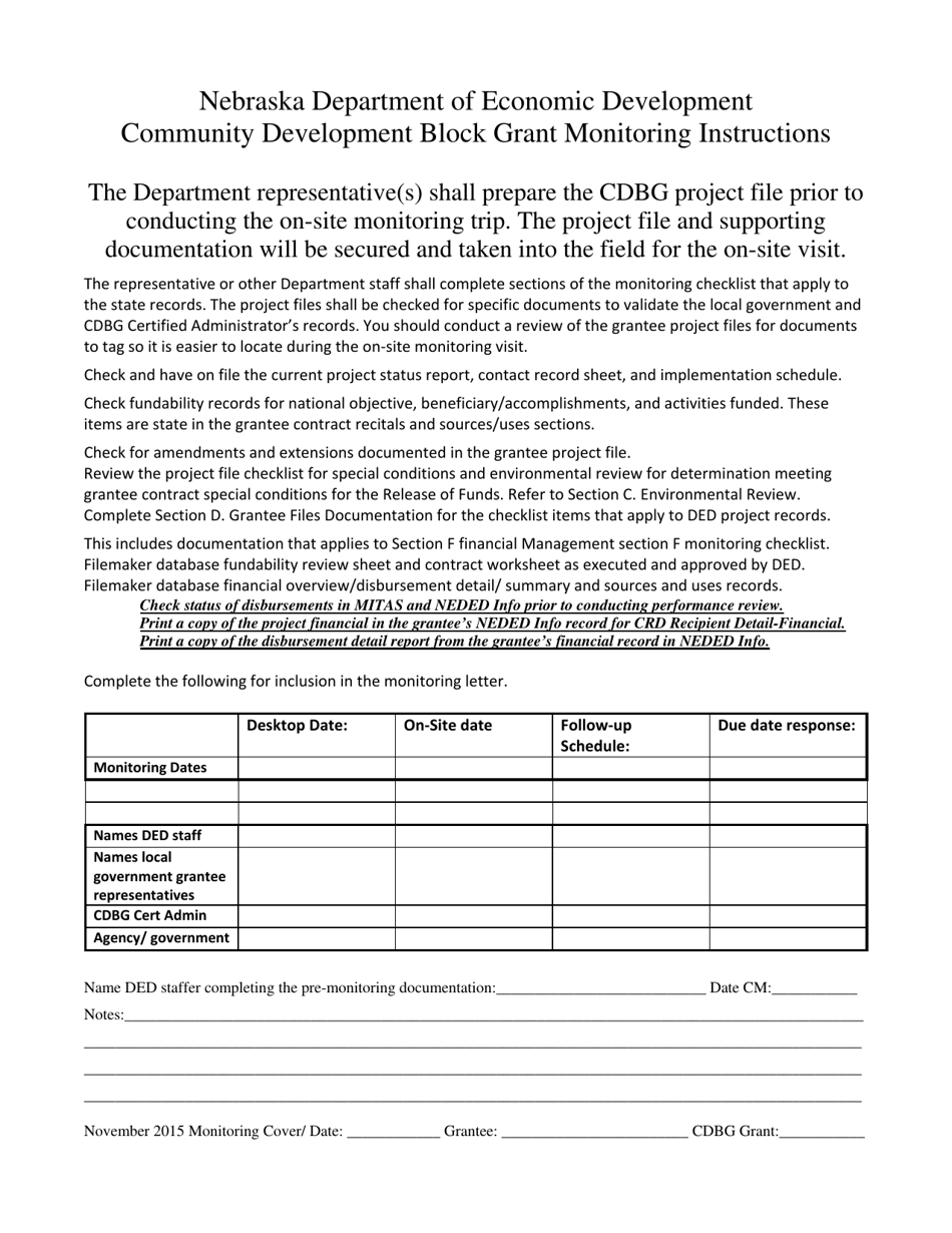 Nebraska Community Development Block Grant Monitoring Checklist ...