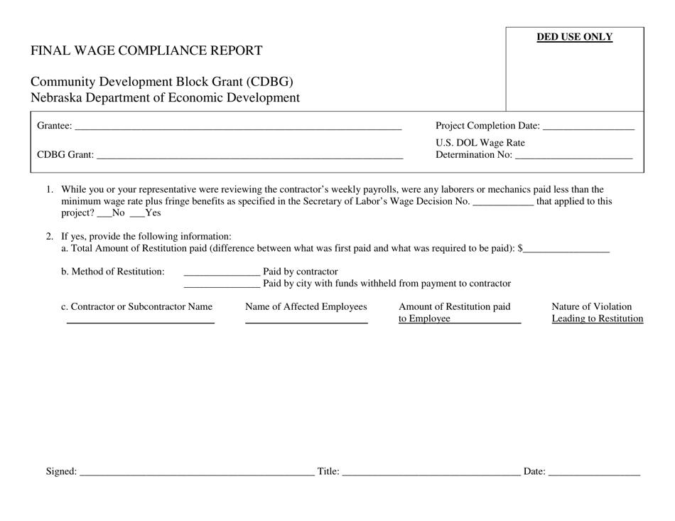 Nebraska Final Wage Compliance Report - Fill Out, Sign Online and ...