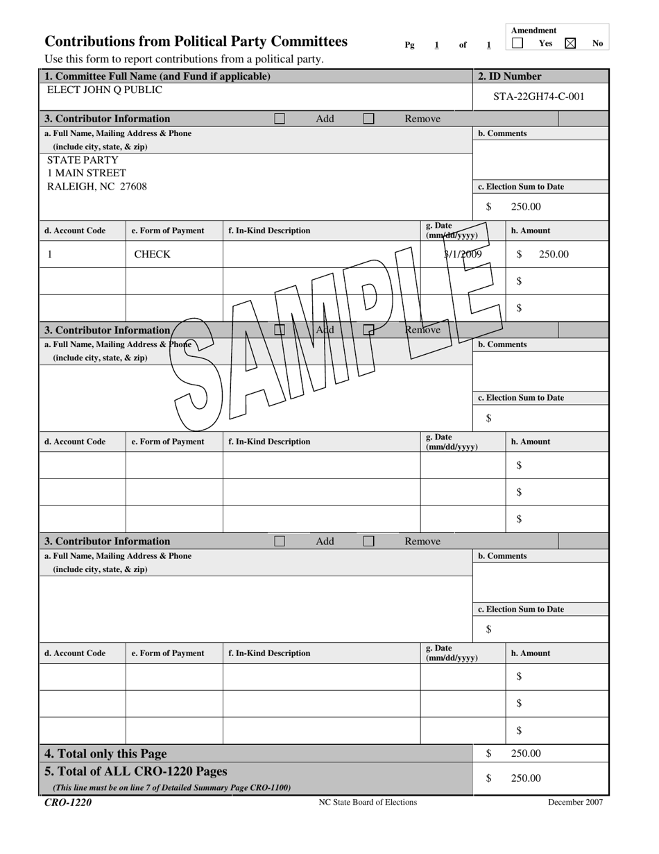 Sample Form CRO-1220 Download Printable PDF or Fill Online ...