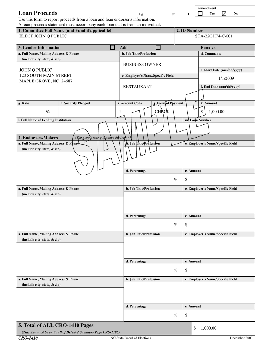 Sample Form CRO-1410 - Fill Out, Sign Online and Download Printable PDF ...