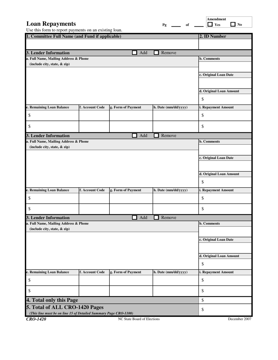 Form CRO-1420 - Fill Out, Sign Online and Download Printable PDF, North ...