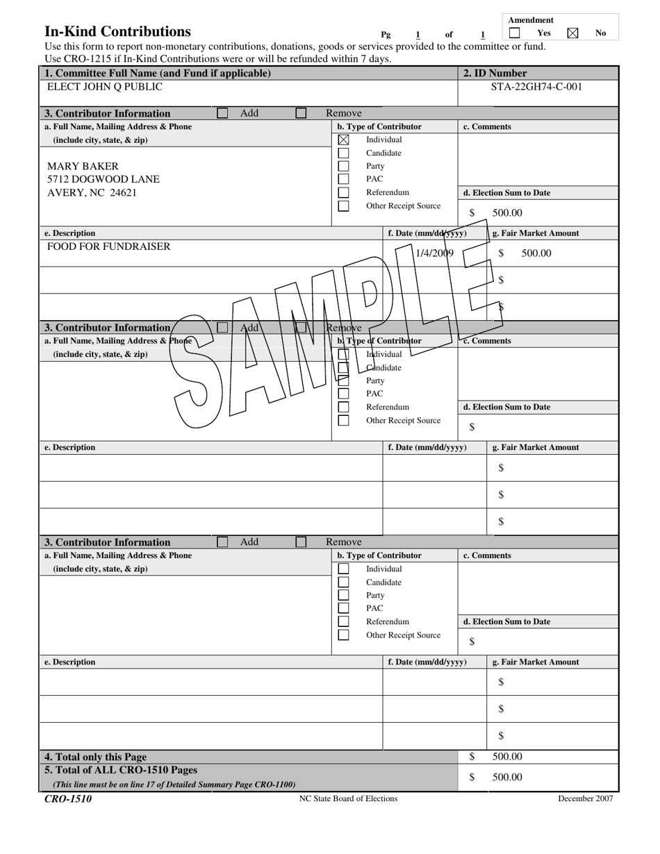 Sample Form CRO-1510 - Fill Out, Sign Online and Download Printable PDF ...
