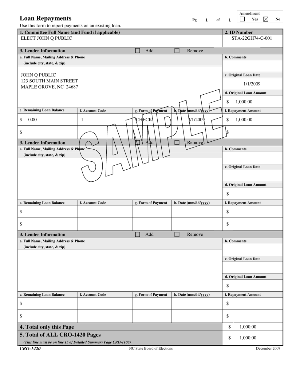 Sample Form CRO-1420 - Fill Out, Sign Online and Download Printable PDF ...
