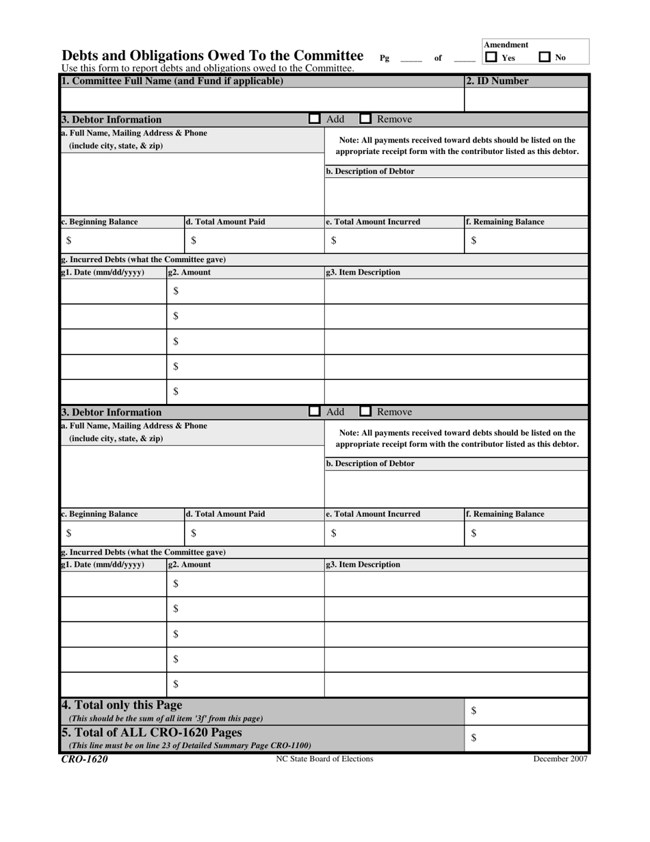 Form CRO-1620 - Fill Out, Sign Online and Download Printable PDF, North ...