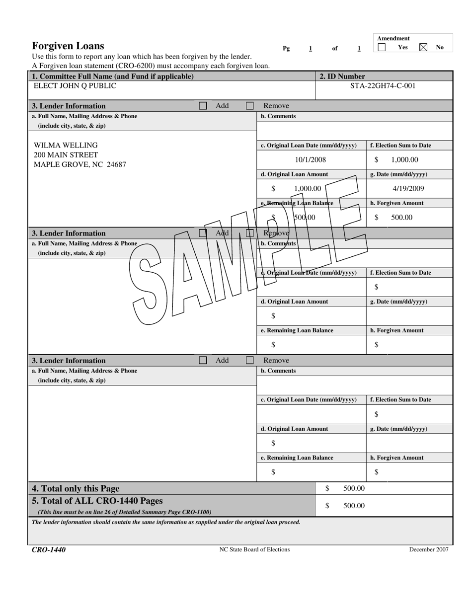Sample Form CRO-1440 - Fill Out, Sign Online and Download Printable PDF ...