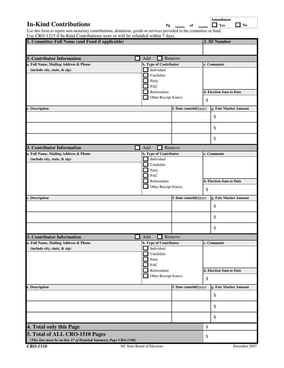 Form CRO-1510 - Fill Out, Sign Online and Download Printable PDF, North ...