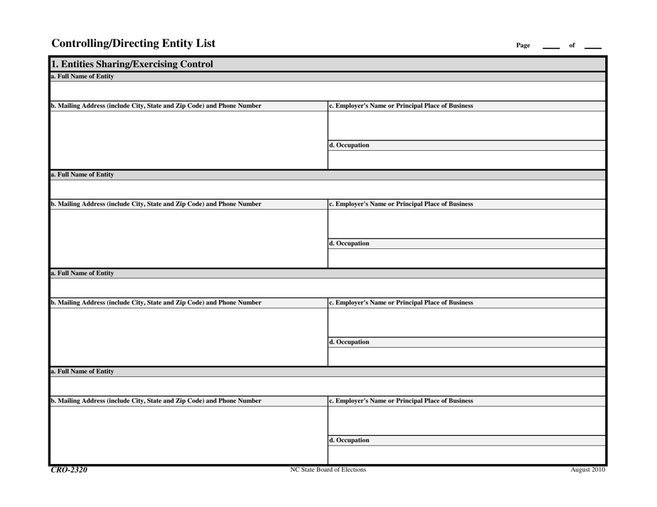 Form CRO-2320 Download Printable PDF or Fill Online Controlling ...