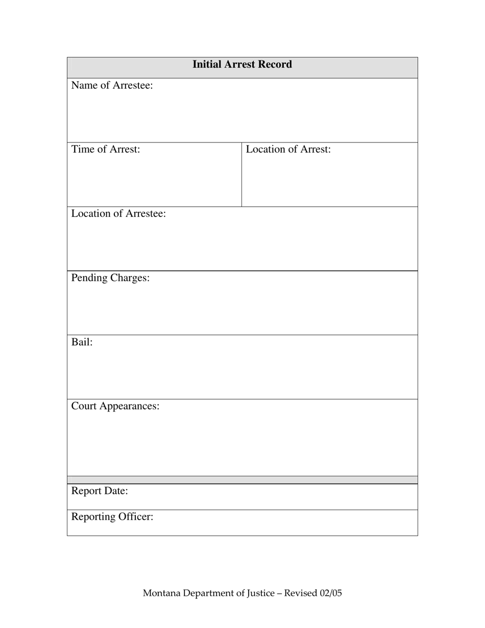 Montana Initial Arrest Record - Fill Out, Sign Online and Download PDF ...