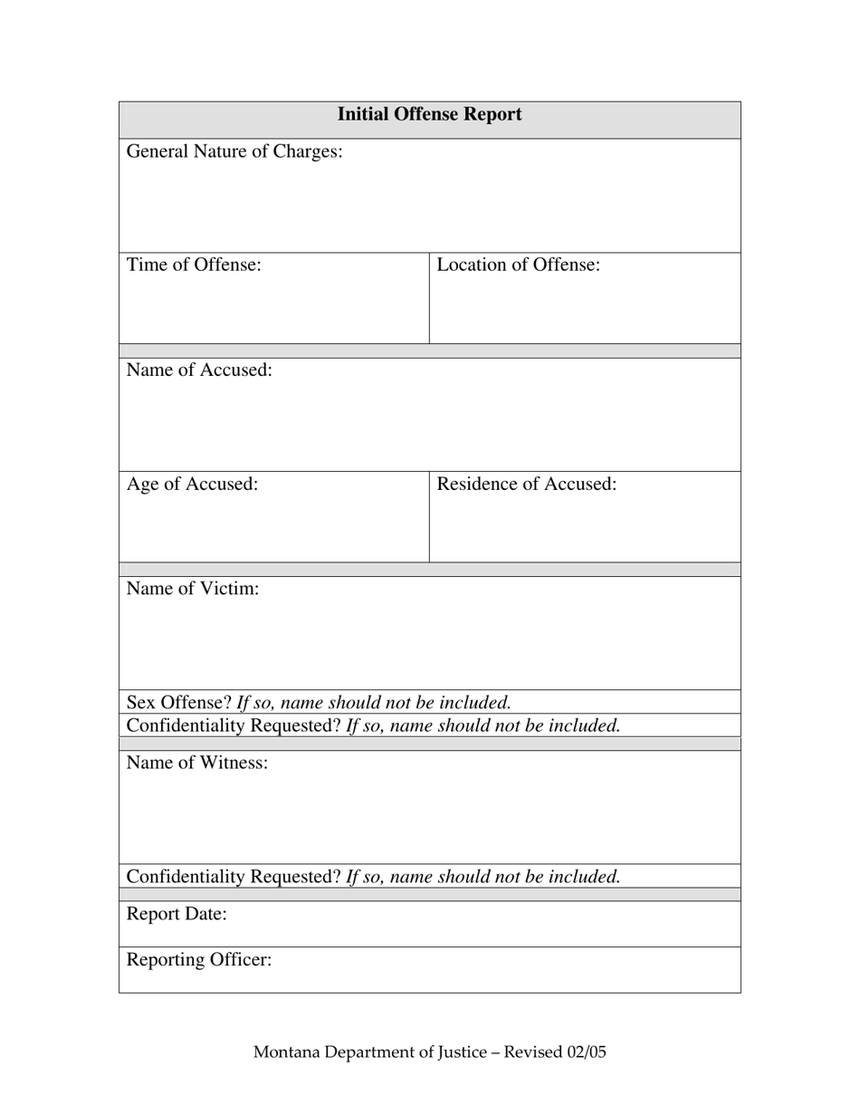 Montana Initial Offense Report - Fill Out, Sign Online and Download PDF ...